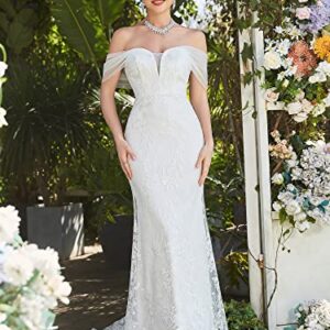 Ever-Pretty Women's V Neck Lace Maxi Mermaid Wedding Dress with Sweep Train White US4