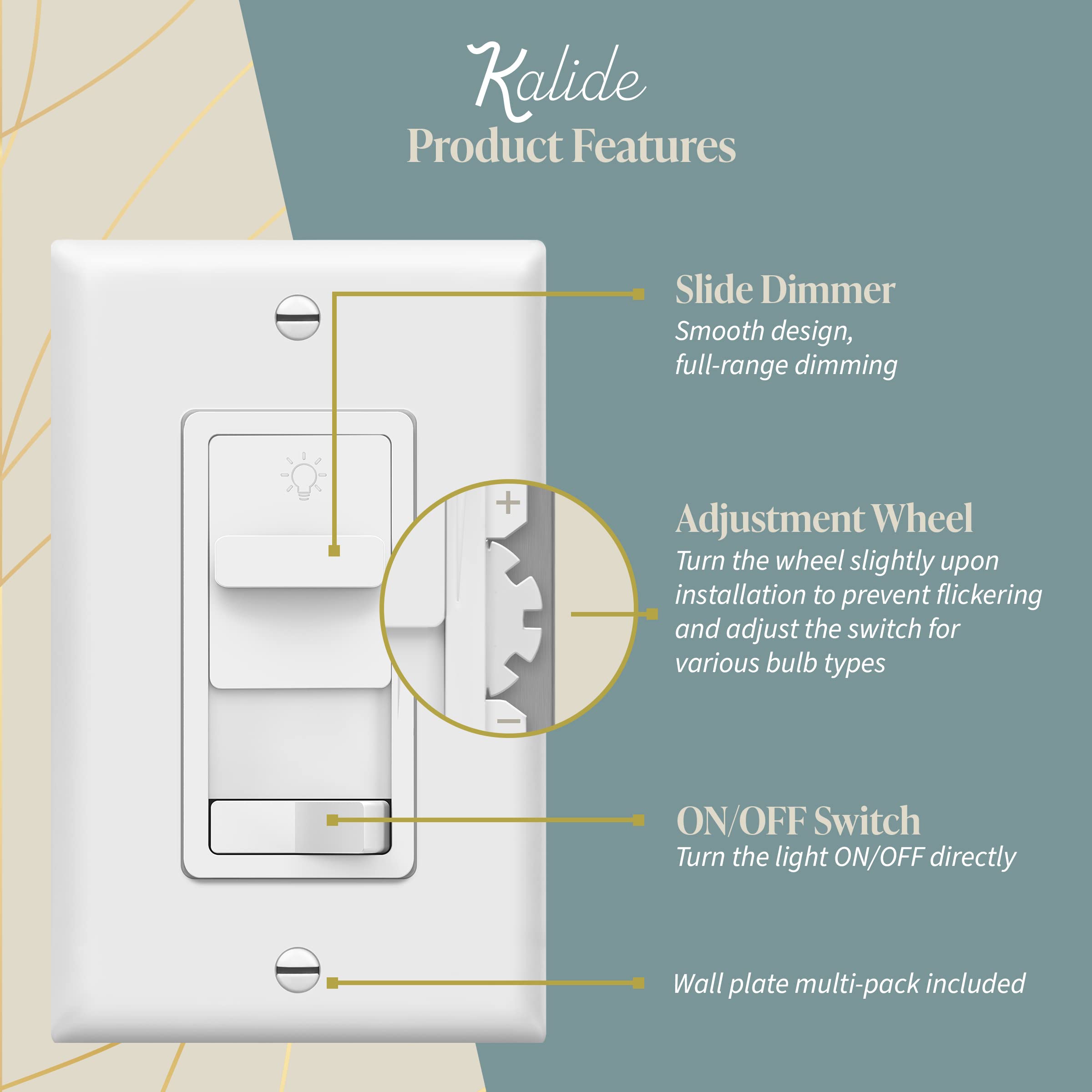 TOPGREENER Dimmer Light Switch for 200W Dimmable LED/CFL Lights, Single Pole/3-Way LED Slide Dimmer Switch,Neutral Wire Not Required,TGSDS3-W-6PCS, 6 Pack, White