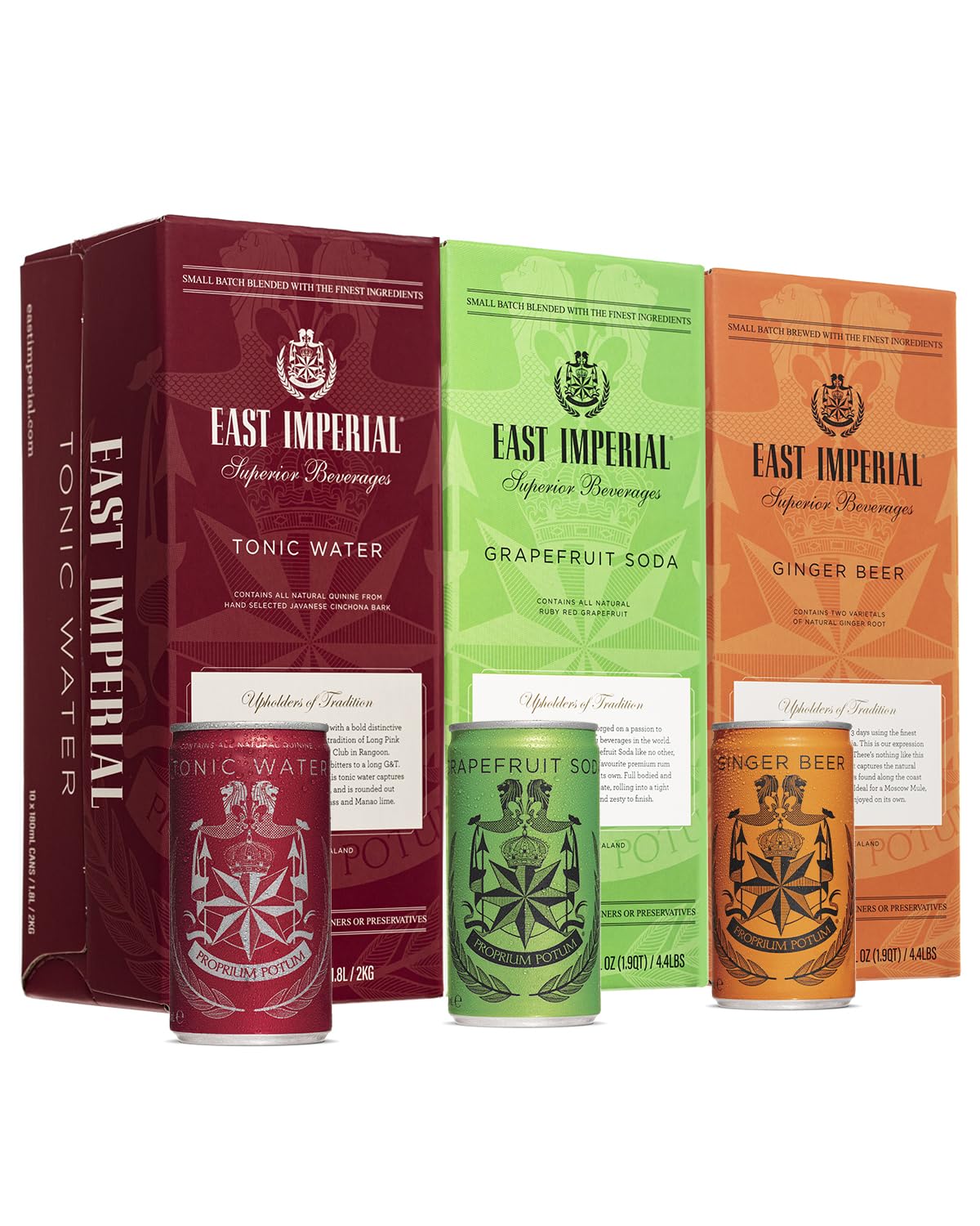 East Imperial Tonic Water, Grapefruit Soda & Ginger Beer, Can Collection, 6.1 Fl Oz (3x 10 Packs)