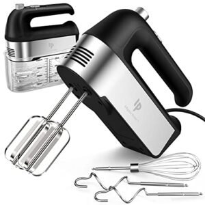 hand mixer electric, 450w kitchen mixers with scale cup storage case, turbo boost/self-control speed + 5 speed + eject button + 5 stainless steel accessories, for easy whipping dough,cream,cake