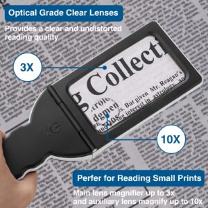 Magnifying Glass for Reading, 3X 10X Foldable Magnifier with 50 LED Lights 3 Level Dimmable-Evenly Lit Viewing Area Ideal for Reading and Low Vision Seniors