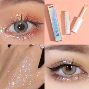 Erinde Liquid Glitter Eyeshadow Eyeliner, Korean Makeup Tear Drop, Shimmer Metallic, Lightweight Waterproof Long Wearing, Loose Glitter Glue for Crystals Eye Glitter Christmas Makeup, Colorful Sequins