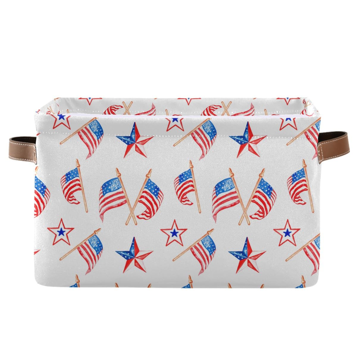 American Flag Independence Day Star Storage Basket,Large Storage Bin Fabric Collapsible Organizer Bag with Handles 15x11x9.5 inch