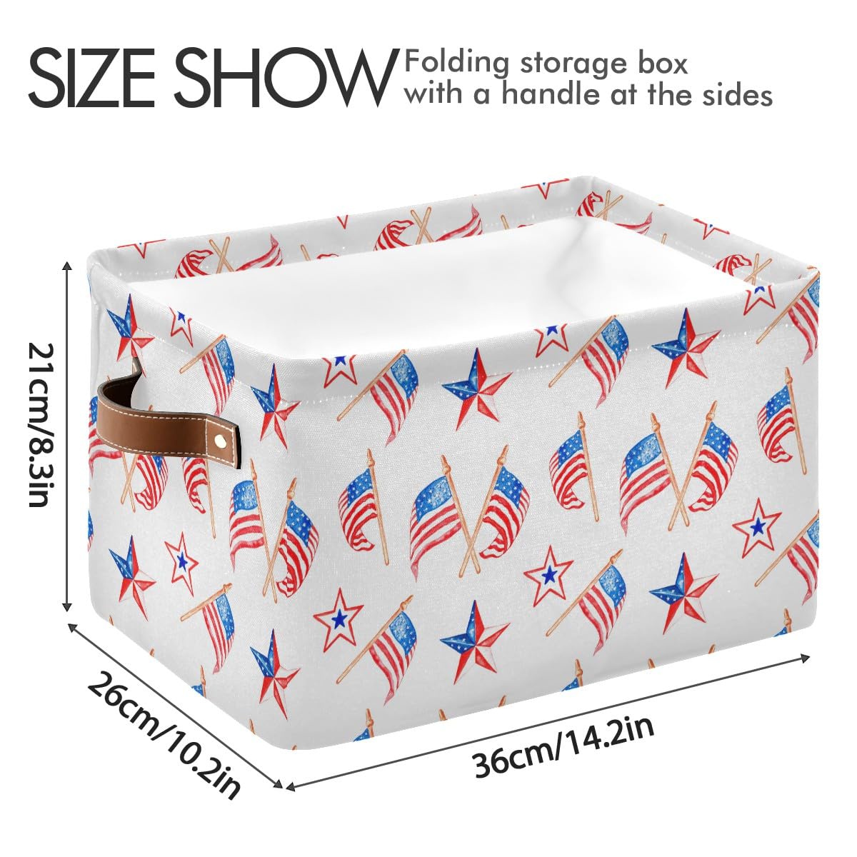 American Flag Independence Day Star Storage Basket,Large Storage Bin Fabric Collapsible Organizer Bag with Handles 15x11x9.5 inch