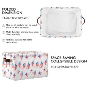 American Flag Independence Day Star Storage Basket,Large Storage Bin Fabric Collapsible Organizer Bag with Handles 15x11x9.5 inch