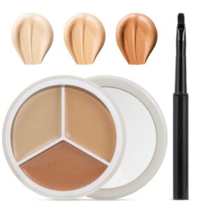 erinde 3 colors concealer palette, 3 in 1 cream concealer, contour, foundation, color corrector for dark circles, waterproof long-lasting, full cover concealer makeup with concealer brush 15g/0.53oz