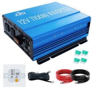 jjn power inverter 1100 watt modified sine wave inverter 12v dc to 110v ac converter for home, laptop, off-grid solar power inverter with built-in 5v/2.1a usb port, 2 ac outlets, remote controller