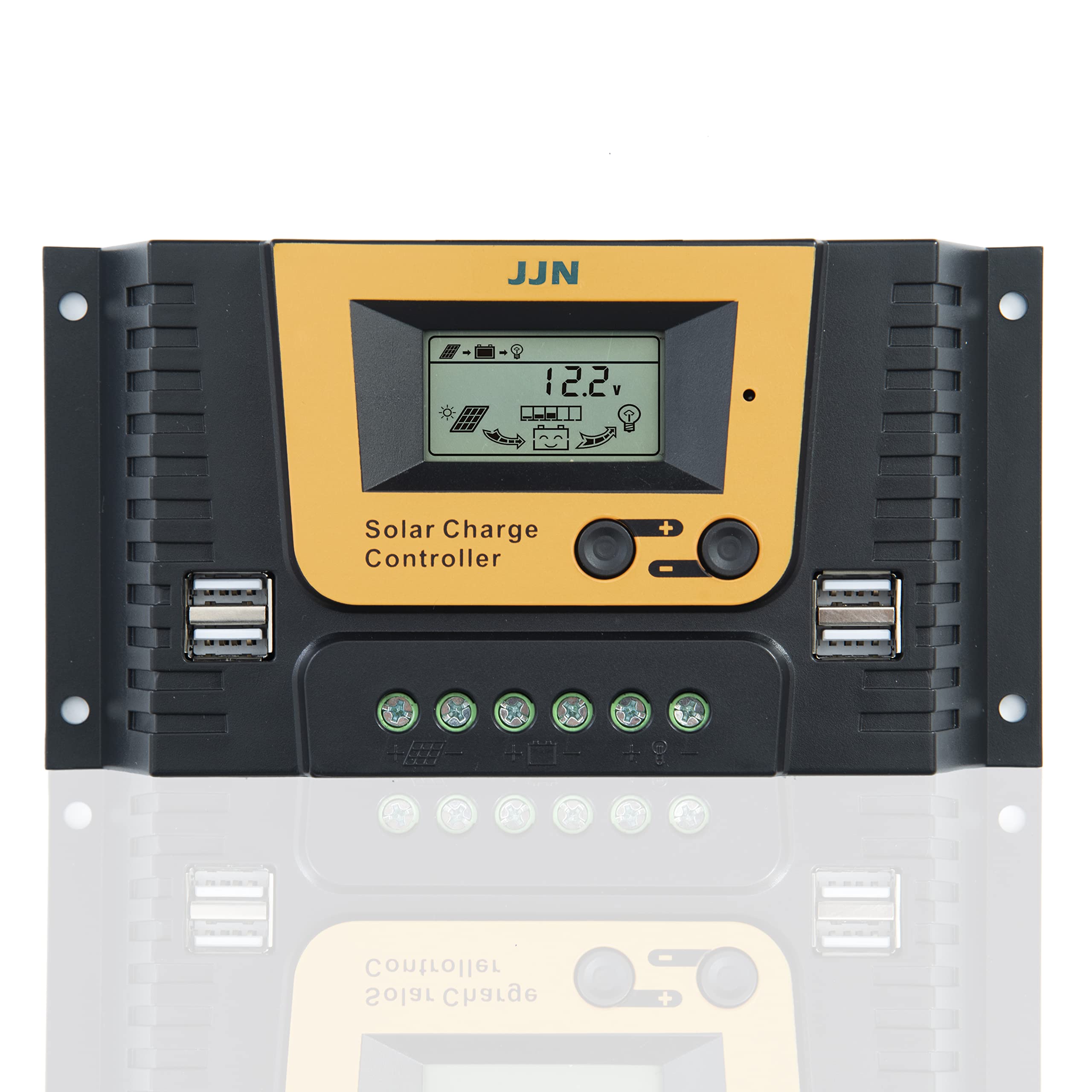 JJN Solar Charge Controller 20A Solar Panel Battery Controller Intelligent Regulator 12V/24V/36V/48V PWM Fit for 100w-500w Power with Adjustable LCD Display Dual USB Port