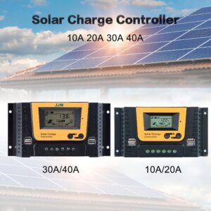 JJN Solar Charge Controller 20A Solar Panel Battery Controller Intelligent Regulator 12V/24V/36V/48V PWM Fit for 100w-500w Power with Adjustable LCD Display Dual USB Port