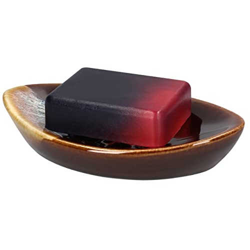 LungMongKol Shop Ceramic Soap Dish with Self Draining Tray for Bar Soap, Bathroom, Kitchen (Brown No.3)