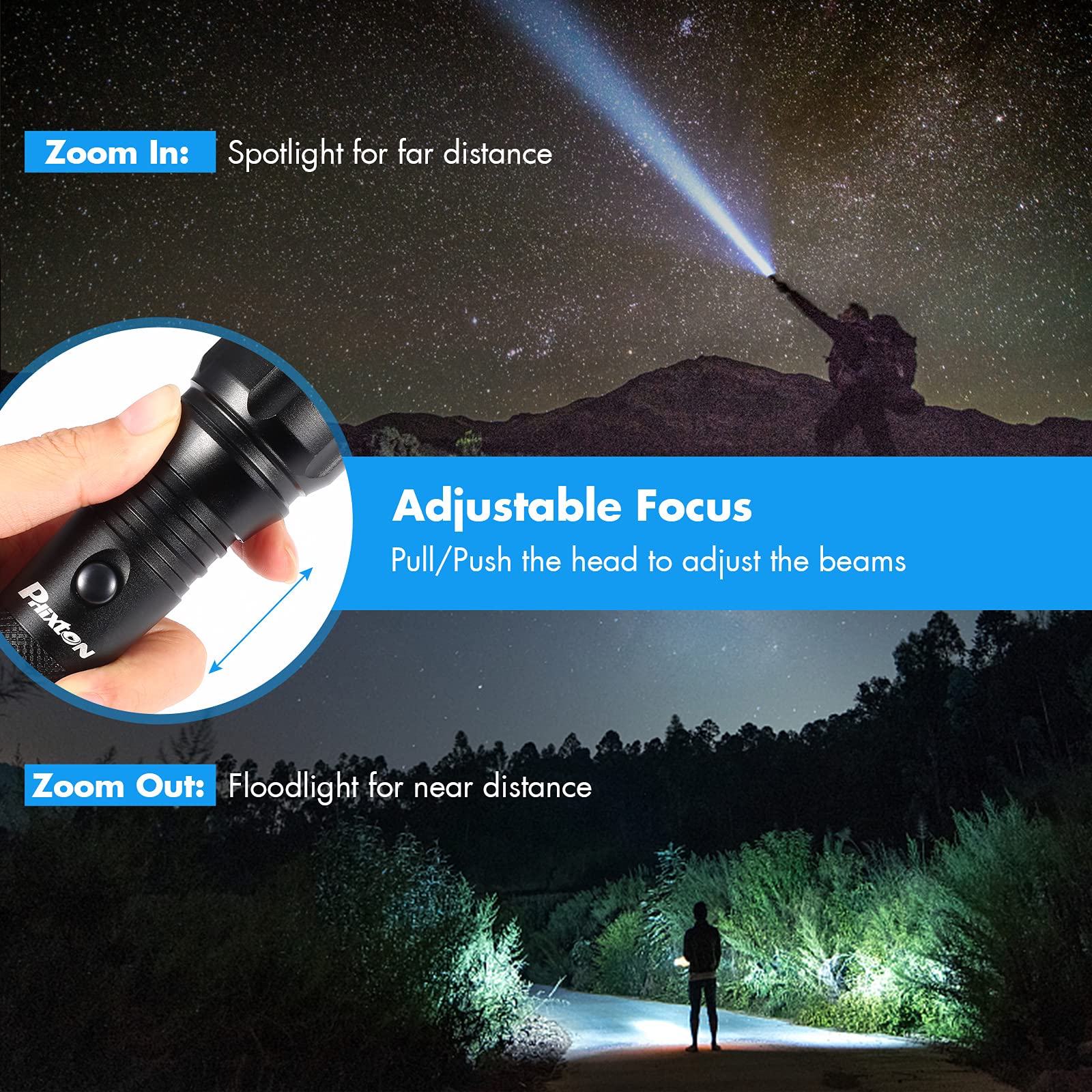 PHIXTON Flashlights LED High Lumens 2 Pack, Bright 3000 Lumen Handheld Flash Lights, Powerful Small Flashlight, Adjustable, Waterproof, for Gift Survival Emergency Camping Hiking Gear