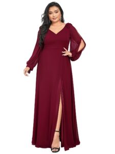 ever-pretty women's plus size long side slit evening party dress formal dress burgundy us20