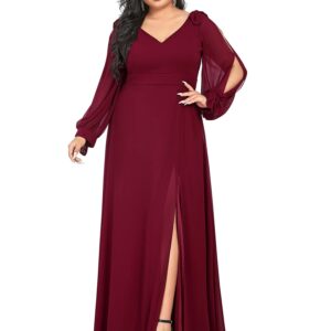 Ever-Pretty Women's Plus Size Long Side Slit Evening Party Dress Formal Dress Burgundy US20