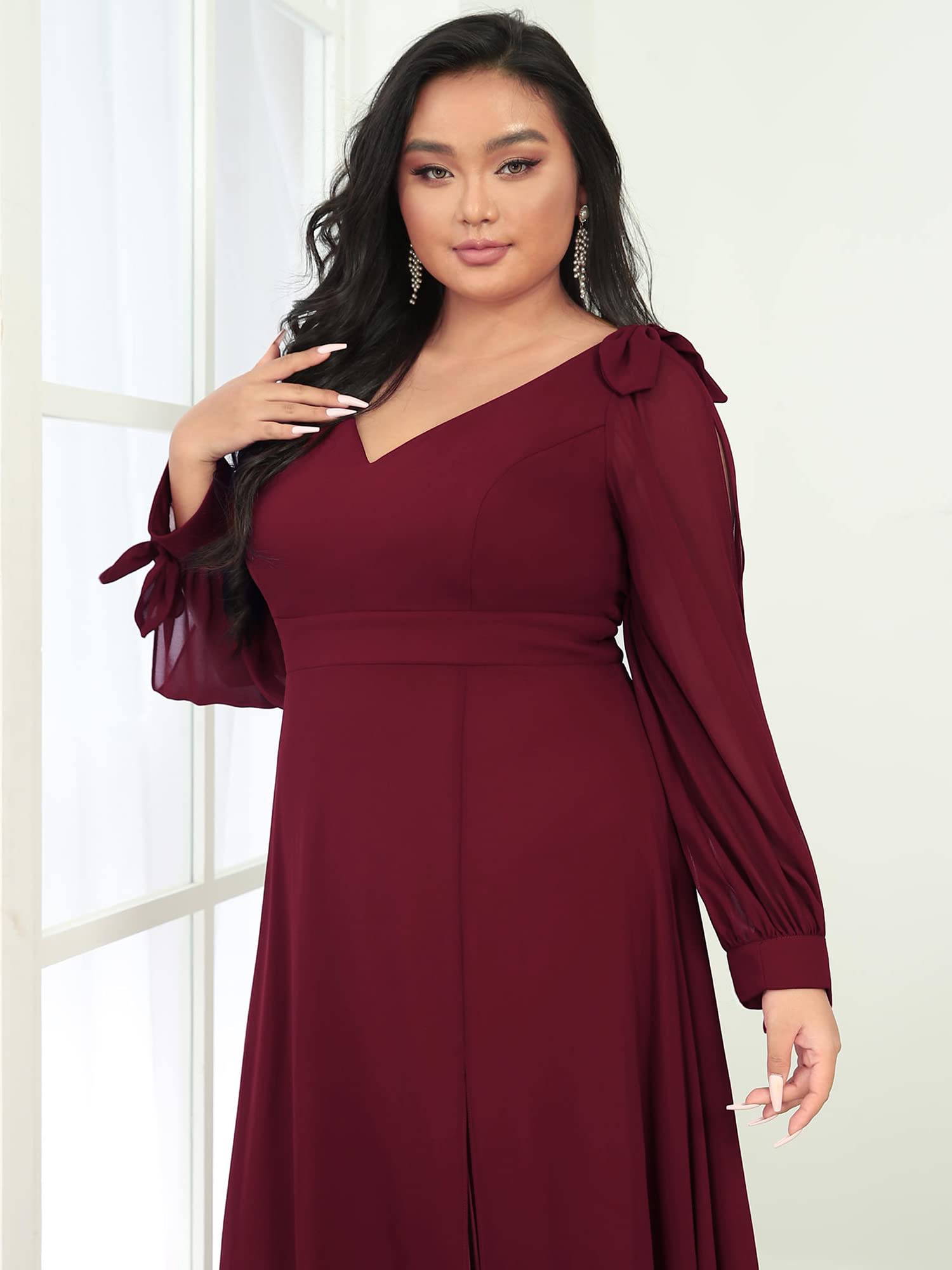 Ever-Pretty Women's Plus Size Long Side Slit Evening Party Dress Formal Dress Burgundy US20