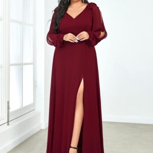 Ever-Pretty Women's Plus Size Long Side Slit Evening Party Dress Formal Dress Burgundy US20