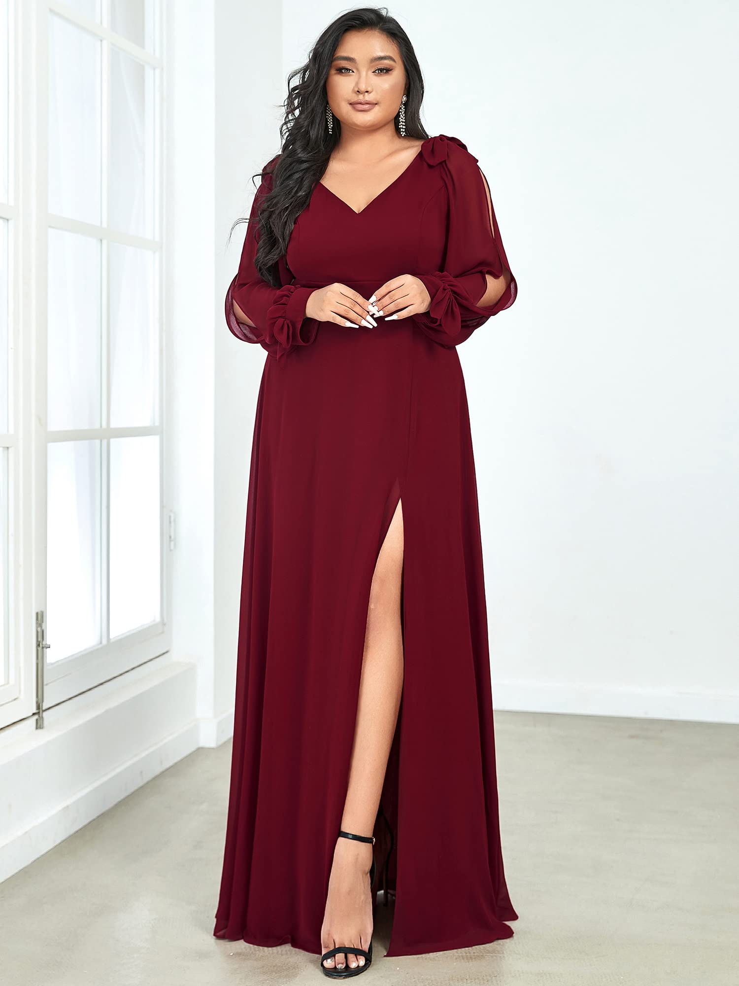 Ever-Pretty Women's Plus Size Long Side Slit Evening Party Dress Formal Dress Burgundy US20