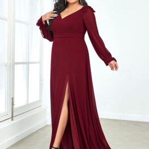 Ever-Pretty Women's Plus Size Long Side Slit Evening Party Dress Formal Dress Burgundy US20