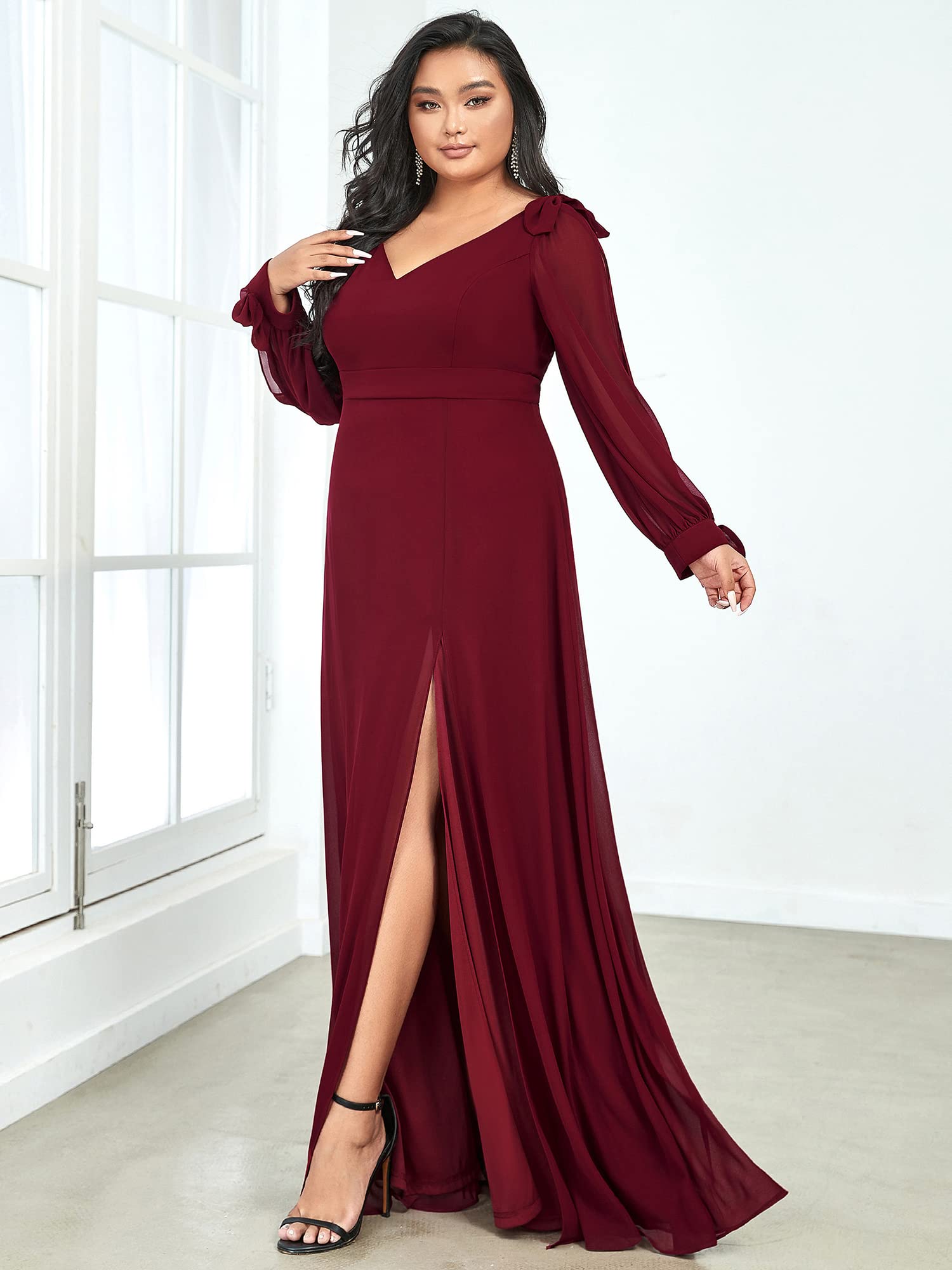 Ever-Pretty Women's Plus Size Long Side Slit Evening Party Dress Formal Dress Burgundy US20