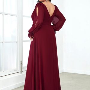 Ever-Pretty Women's Plus Size Long Side Slit Evening Party Dress Formal Dress Burgundy US20