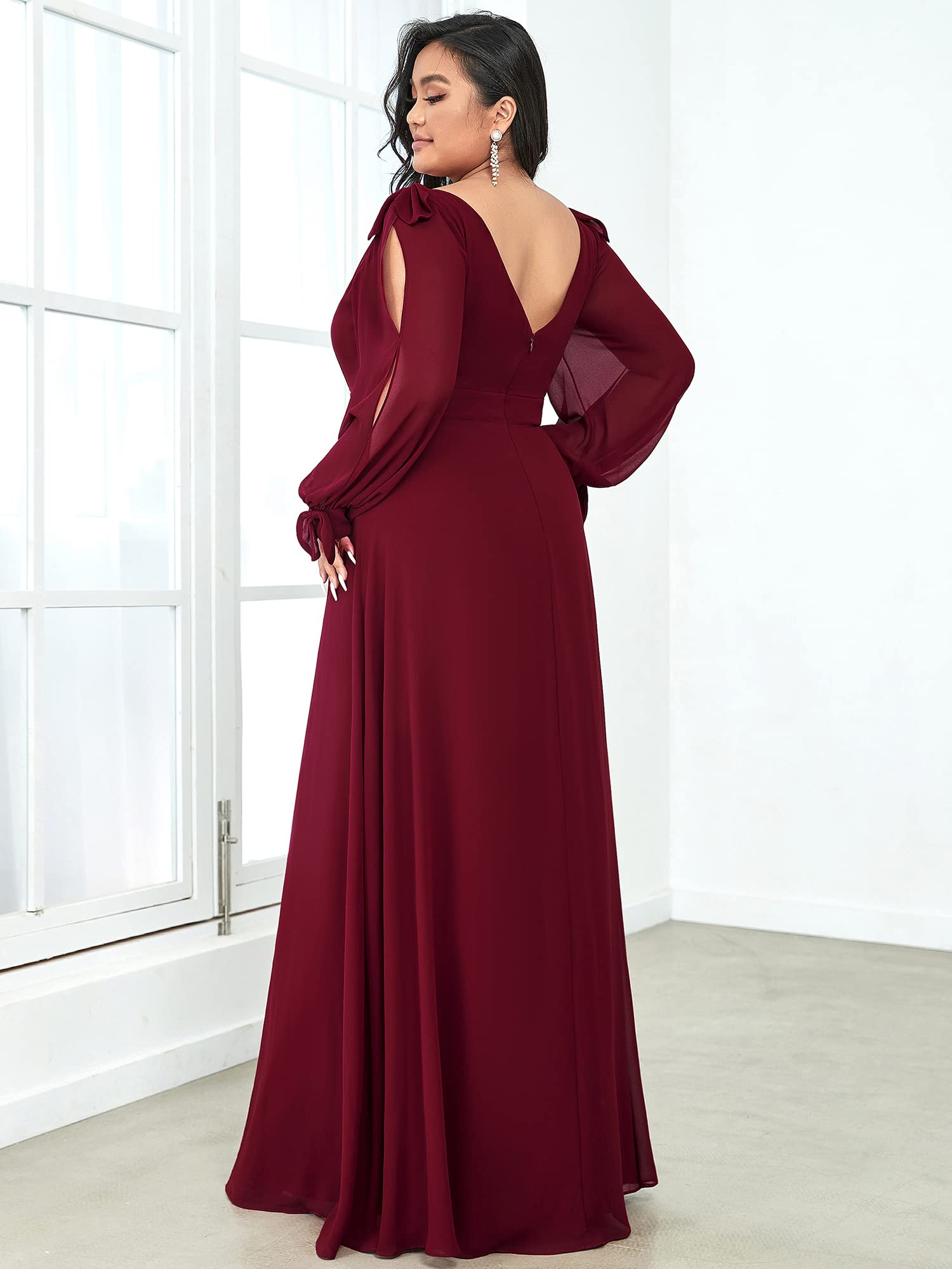 Ever-Pretty Women's Plus Size Long Side Slit Evening Party Dress Formal Dress Burgundy US20