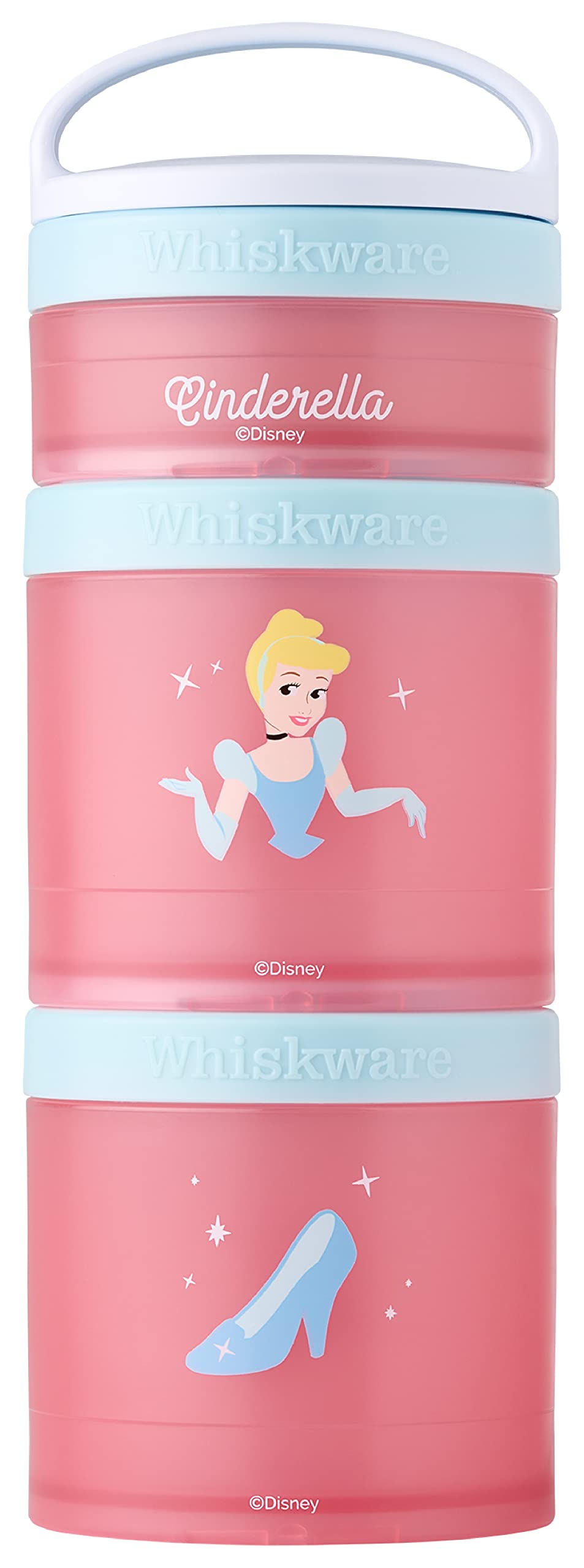 Whiskware Disney Princess Stackable Snack Containers for Kids and Toddlers, 3 Stackable Snack Cups for School and Travel, Cinderella