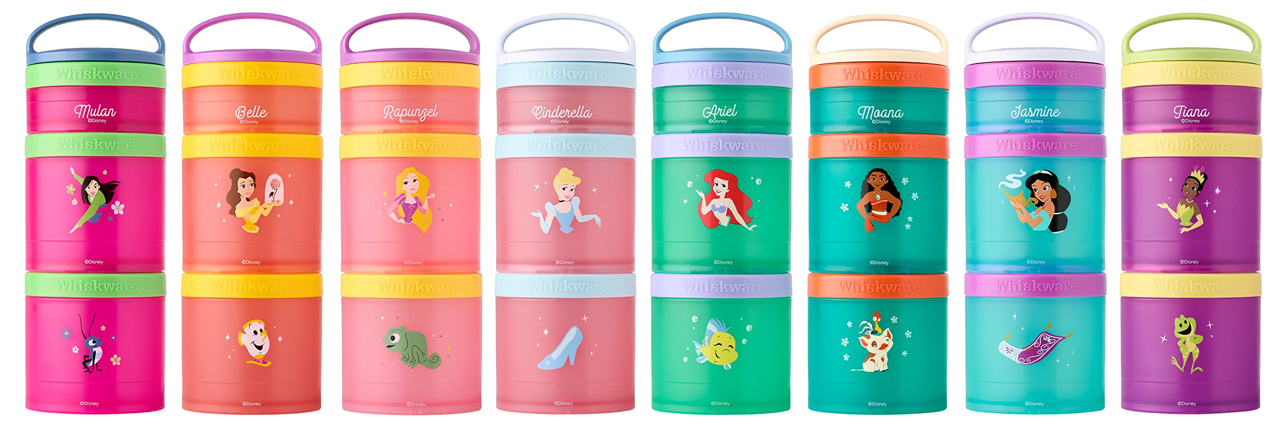 Whiskware Disney Princess Stackable Snack Containers for Kids and Toddlers, 3 Stackable Snack Cups for School and Travel, Cinderella