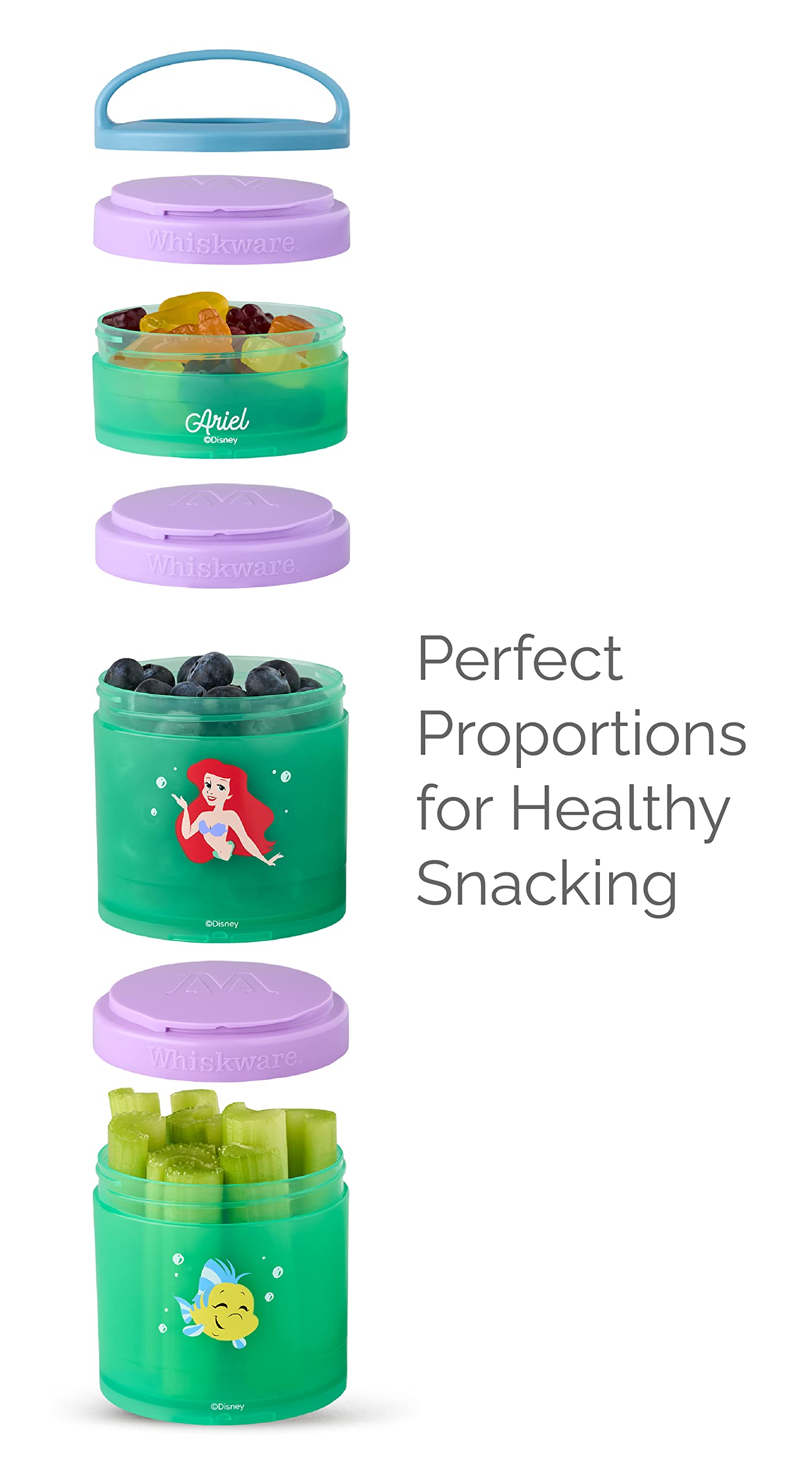 Whiskware Disney Princess Stackable Snack Containers for Kids and Toddlers, 3 Stackable Snack Cups for School and Travel, Cinderella