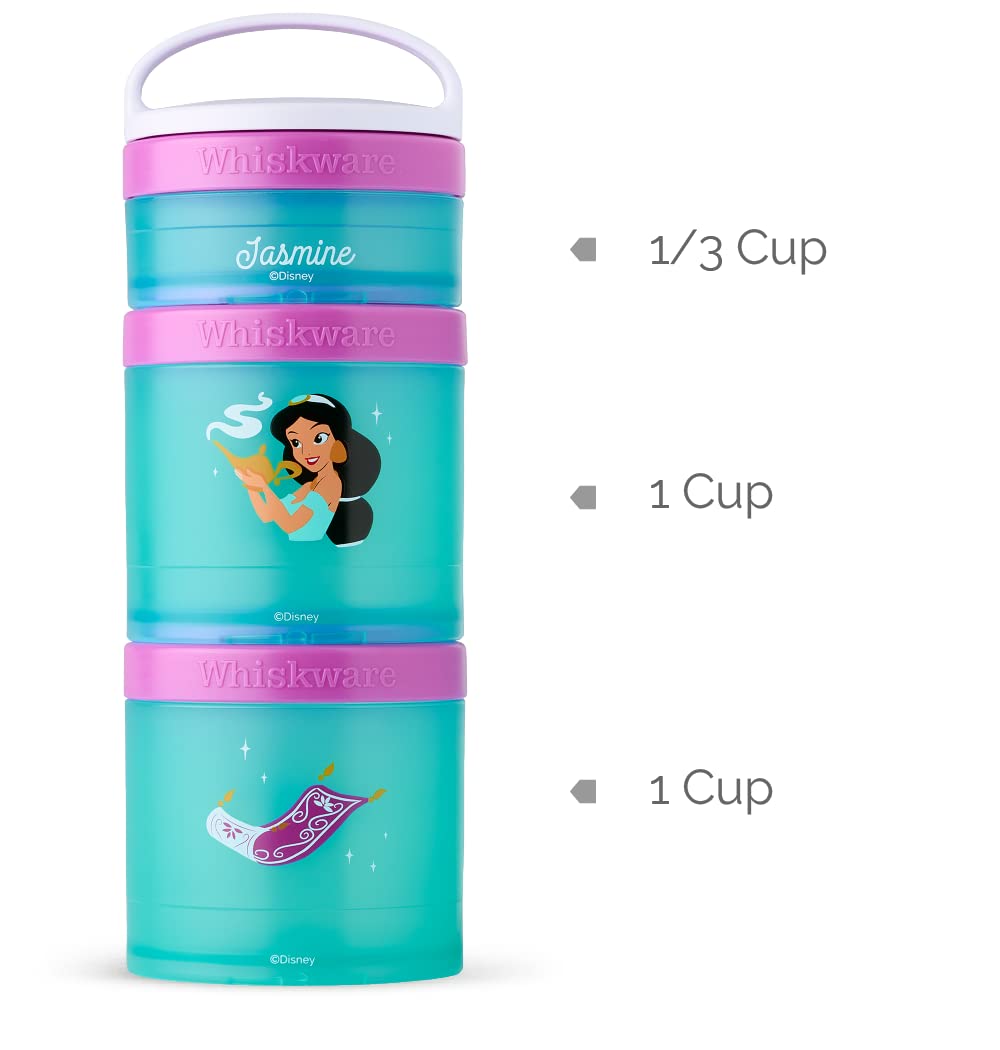 Whiskware Disney Princess Stackable Snack Containers for Kids and Toddlers, 3 Stackable Snack Cups for School and Travel, Cinderella