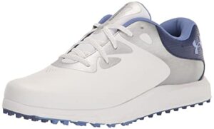 under armour women's charged breathe 2 spikeless cleat, (100) white/metallic silver/baja blue, 8, us