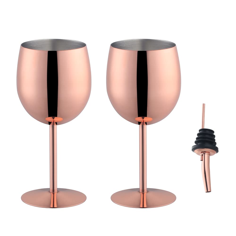 Buy Go! Stainless Steel Wine Glass,BuyGo 2-Pack Stemmed Rose Gold Wine Glasses with Pourer,Unbreakable Wedding Goblets Drinkware for Champagne,Cocktail,12 Oz