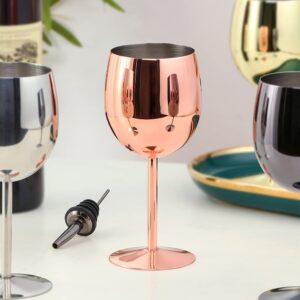 Buy Go! Stainless Steel Wine Glass,BuyGo 2-Pack Stemmed Rose Gold Wine Glasses with Pourer,Unbreakable Wedding Goblets Drinkware for Champagne,Cocktail,12 Oz