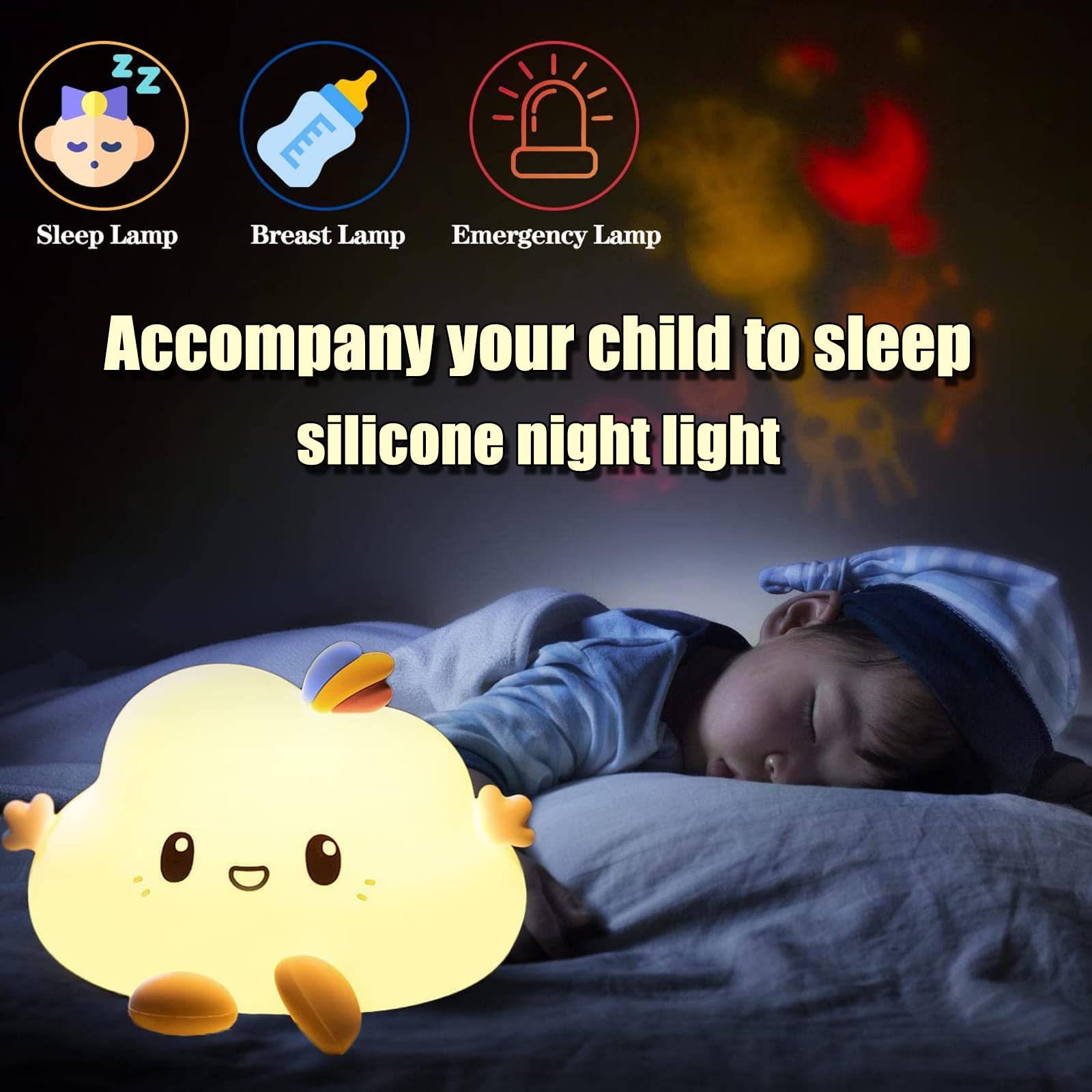 Coniengk Kids Night Lights for Room, USB Rechargeable Night Light with 7 LED Colors Changing, Portable Silicone Baby Night Lamp, Birthday Gifts for Girls, Boys, Teens, Children(Rainbow Clouds)