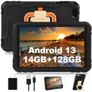 2024 tablet 10 inch android 13 tablets with octa-core, 14gb ram 128gb rom, 8000mah battery, drop-proof case, tf 512gb, hd ips touchscreen, 5g/2.4g wifi, bluetooth 5.0, gps, split screen support -black