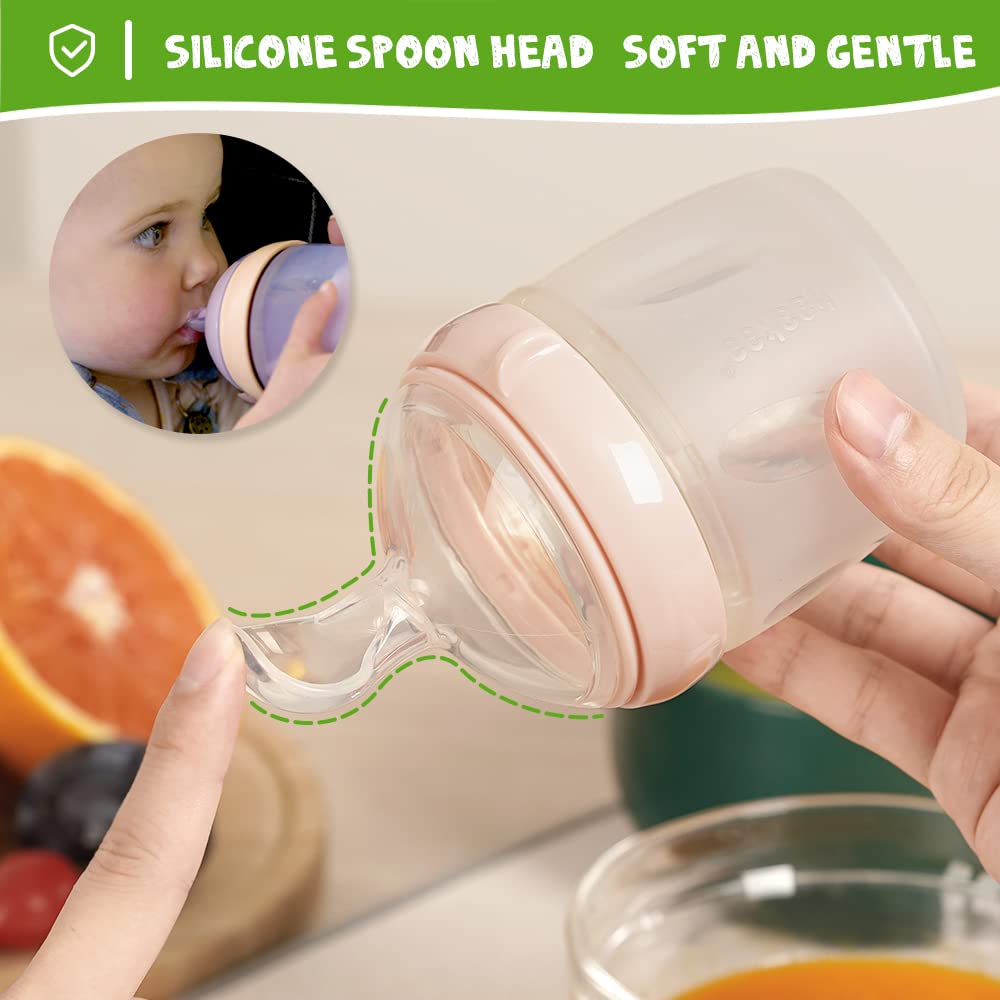 haakaa Gen.3 Silicone Feeding Spoon Bottle Peach (5oz./160ml) - Silicone Food Dispensing Spoon with Dust-Proof Cap, Homemade Food Squeeze Feeder Spoon for 6M+