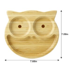 PandaEar Bamboo Wooden Baby Plates with Suction- Divided Unbreakable- Non-Slip (Owl Shape)