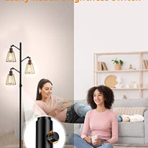 LEPOWER Tree Floor Lamp, Industrial Floor Lamps for Living Room with Multi Head, Dimmable Floor Lamp, LED Standing lamp Edison Bulbs, Pole Tall Lamp for Bedroom Office Black