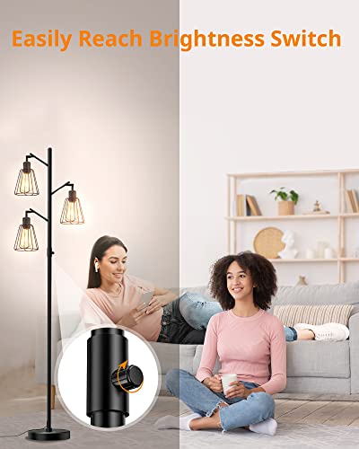 LEPOWER Tree Floor Lamp, Industrial Floor Lamps for Living Room with Multi Head, Dimmable Floor Lamp, LED Standing lamp Edison Bulbs, Pole Tall Lamp for Bedroom Office Black