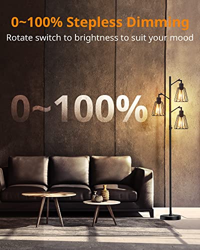 LEPOWER Tree Floor Lamp, Industrial Floor Lamps for Living Room with Multi Head, Dimmable Floor Lamp, LED Standing lamp Edison Bulbs, Pole Tall Lamp for Bedroom Office Black