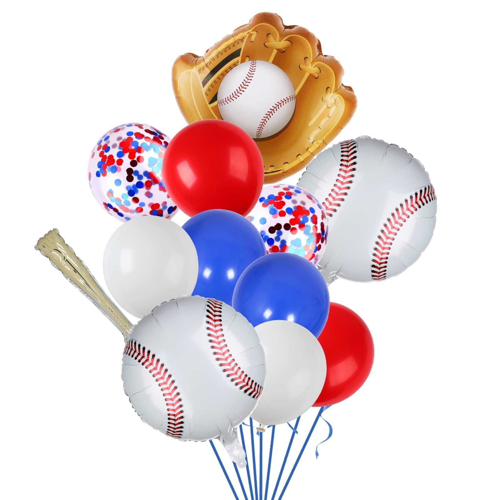 Baseball Balloons Birthday Party Supplies Decorations Glove Round Baseball Bat Theme Mylar Confetti Red and Blue white Foil Balloon Boy Baby Shower