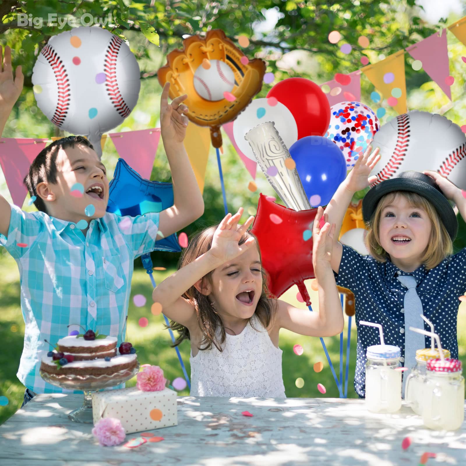 Baseball Balloons Birthday Party Supplies Decorations Glove Round Baseball Bat Theme Mylar Confetti Red and Blue white Foil Balloon Boy Baby Shower