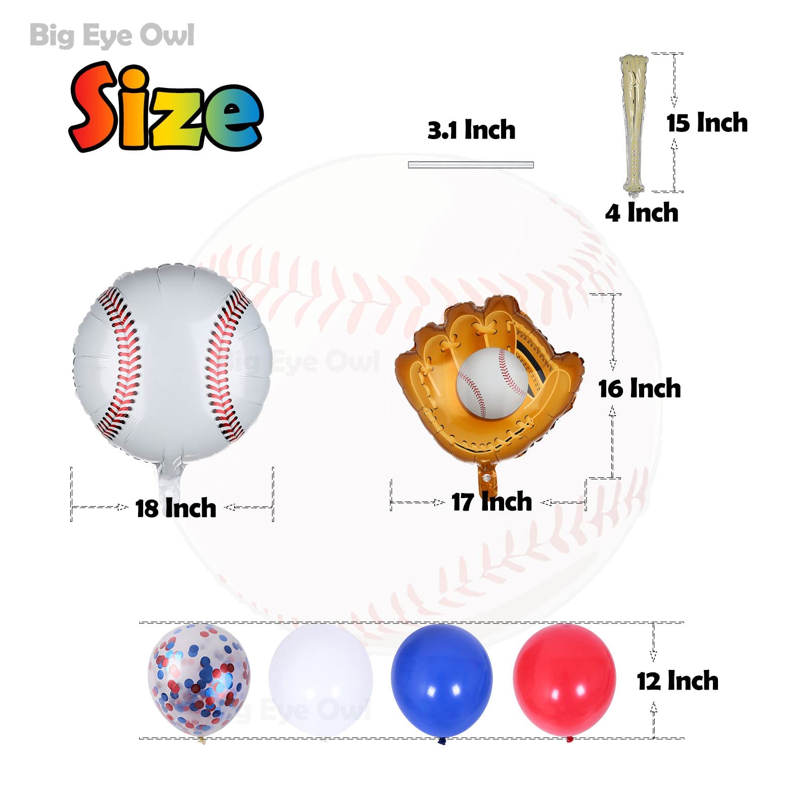 Baseball Balloons Birthday Party Supplies Decorations Glove Round Baseball Bat Theme Mylar Confetti Red and Blue white Foil Balloon Boy Baby Shower