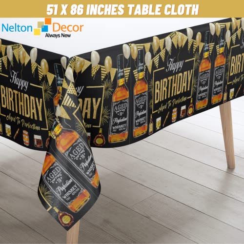 Nelton Whiskey Birthday Party Decorations, Aged to Perfection Birthday Party Supplies Include Backdrop, Banner, Cake Topper, 24 Cupcake Toppers, 6 Foil Balloons, Table Cloth