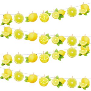 4 pcs lemon banner citrus lemonade party sign lemon party decorations yellow lime birthday decorations for boy girl baby kids diy first bday bridal kitchen shower theme decor