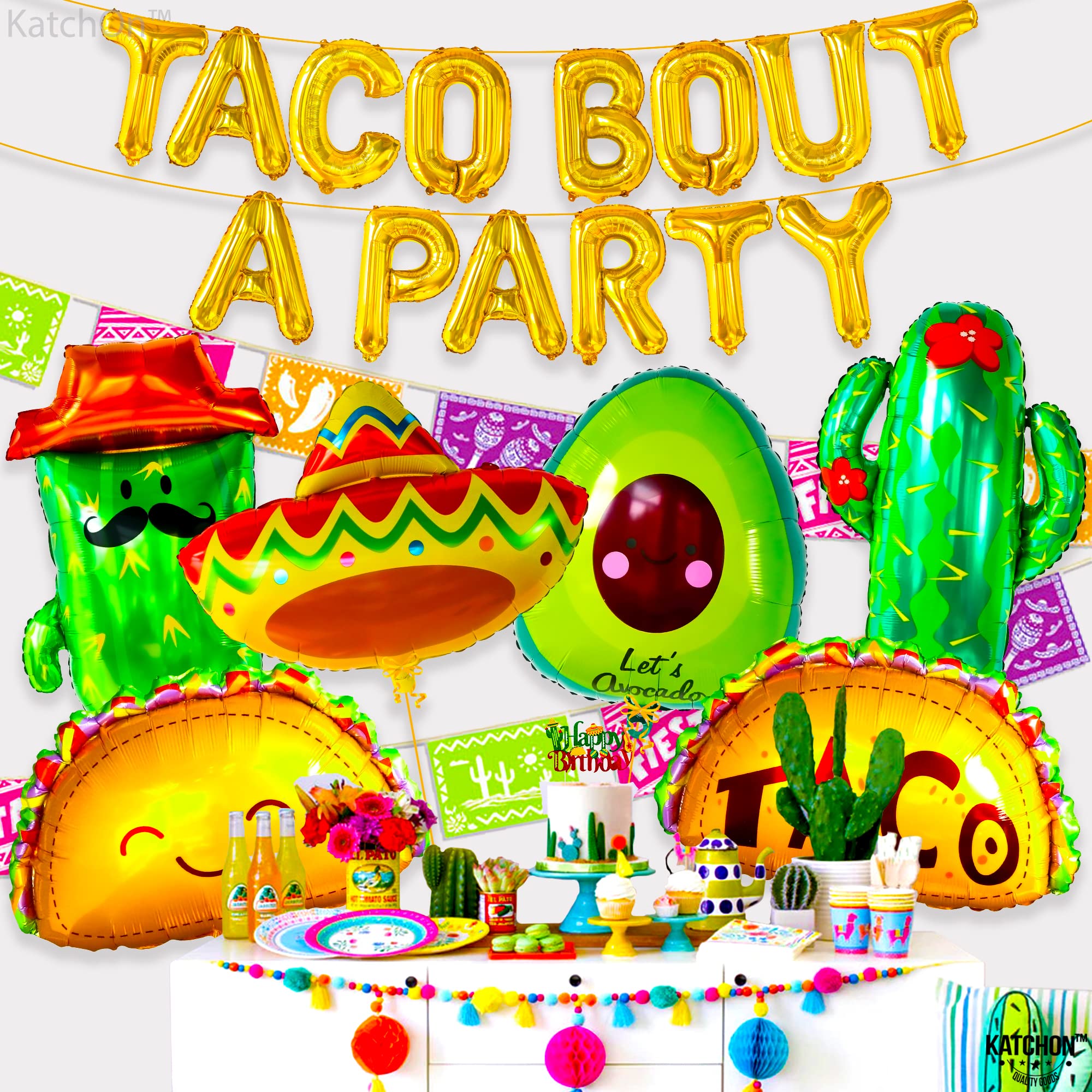 KatchOn, Huge 22 Pcs Taco Bout A Party Decorations - Cinco De Mayo Decorations | Taco Balloons, Mexican Balloons for Fiesta Party Decorations | Fiesta Balloons, Taco Party Decorations | Cactus Balloon