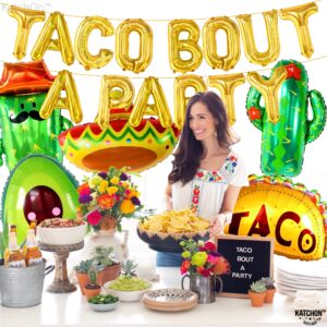 KatchOn, Huge 22 Pcs Taco Bout A Party Decorations - Cinco De Mayo Decorations | Taco Balloons, Mexican Balloons for Fiesta Party Decorations | Fiesta Balloons, Taco Party Decorations | Cactus Balloon