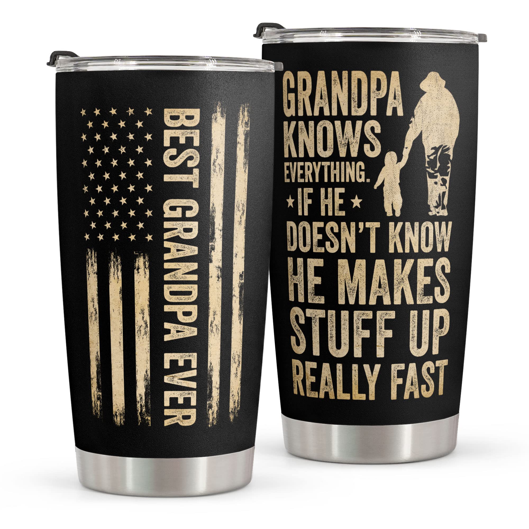 Macorner Gifts For Grandpa - Stainless Steel Tumbler American Flag 20oz For Papa - Birthday Gifts for Grandpa From Granddaughter Grandson - Fathers Day Gift for Grandpa From Daughter Son Wife Kids