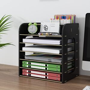 feejee Desktop File Organizer with Pen Holders, 14-Inch, Black, Made of Durable Engineered Wood