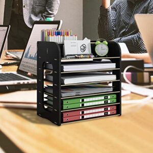 feejee Desktop File Organizer with Pen Holders, 14-Inch, Black, Made of Durable Engineered Wood