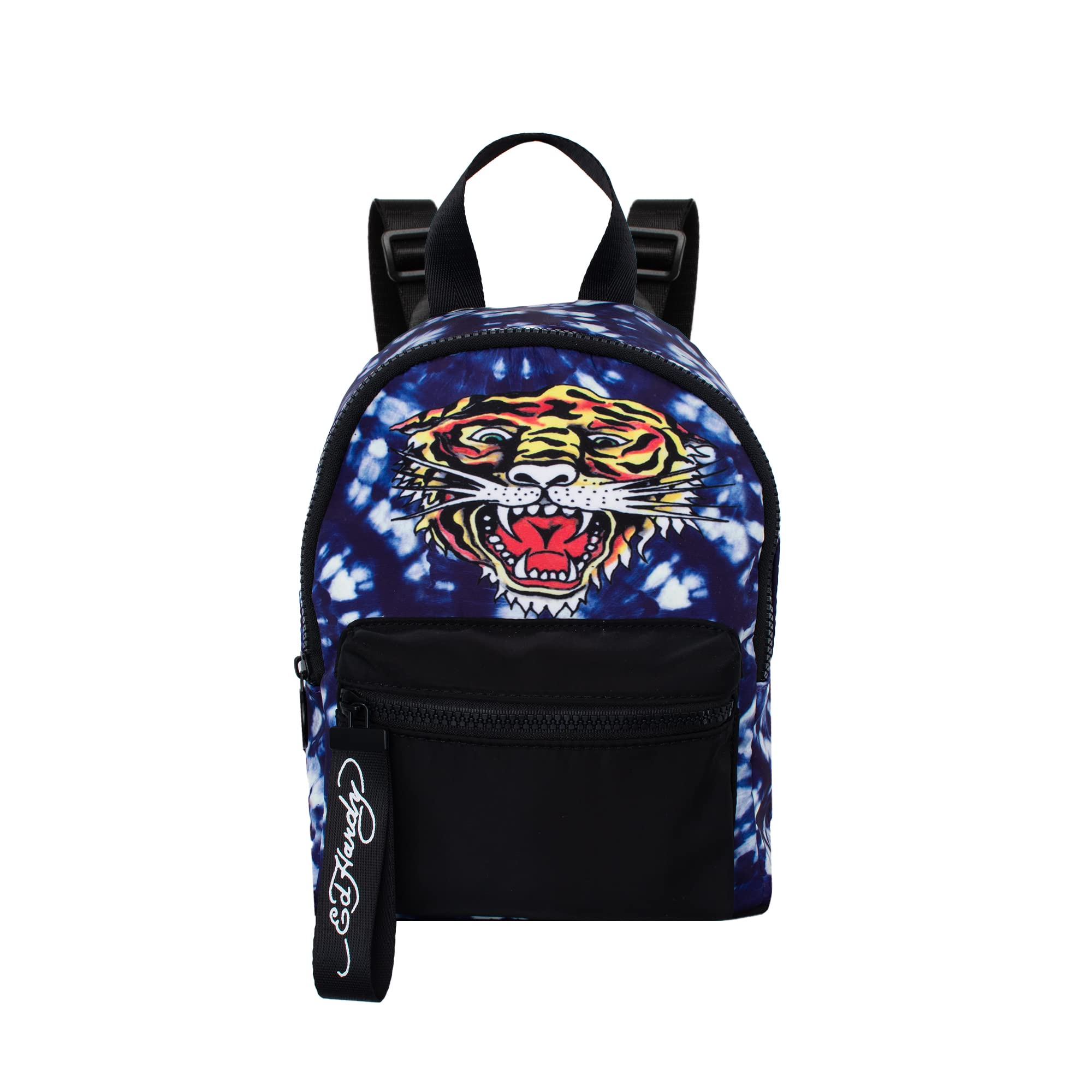 ED HARDY Unisex Blue Tiger On Tye Dye Nylon Backpack With Adjustable Shoulder Strap