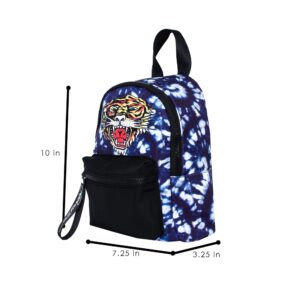 ED HARDY Unisex Blue Tiger On Tye Dye Nylon Backpack With Adjustable Shoulder Strap